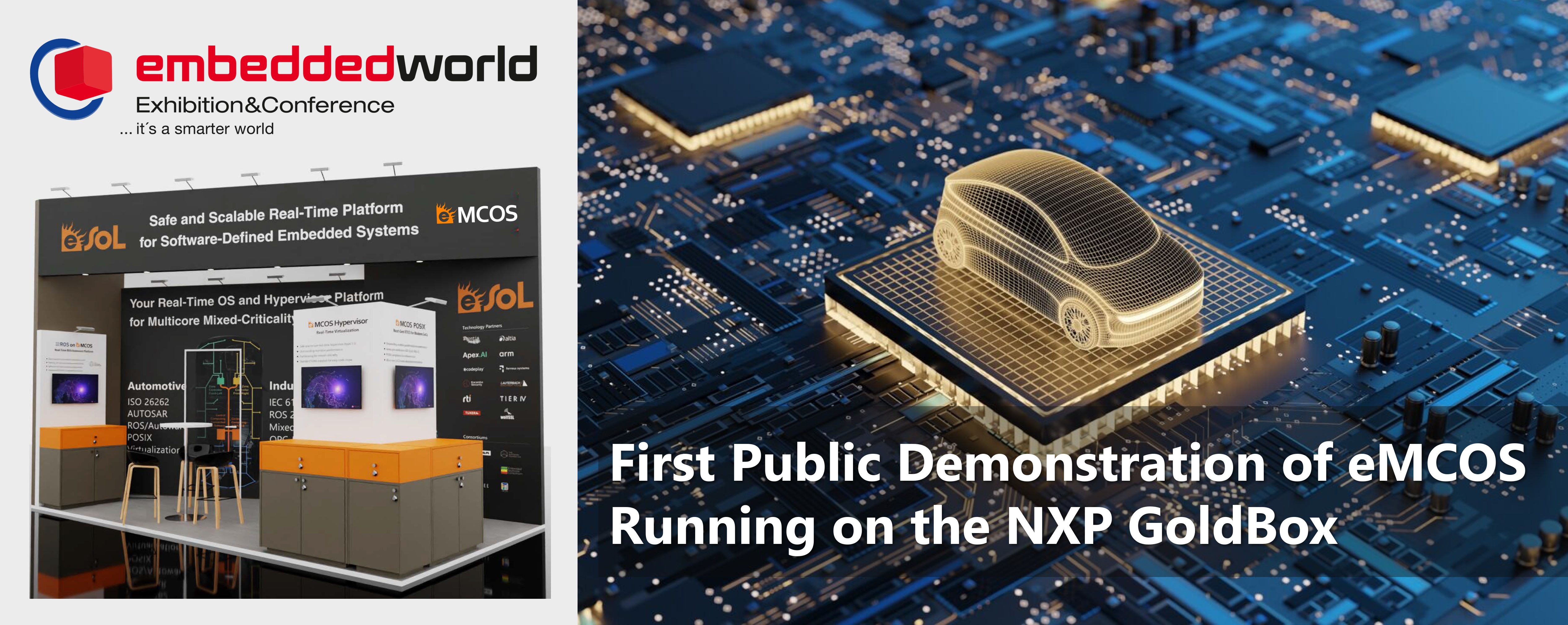 Embedded World 2024で初公開：NXP社の車載ネットワーキング開発プラットフォーム「GoldBox」上で、eMCOS®を動作させるデモを実演